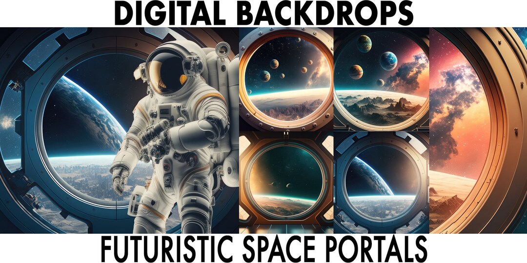 Fantasy Spaceship Portals Backdrop, Set of 4, Space Illustration ...