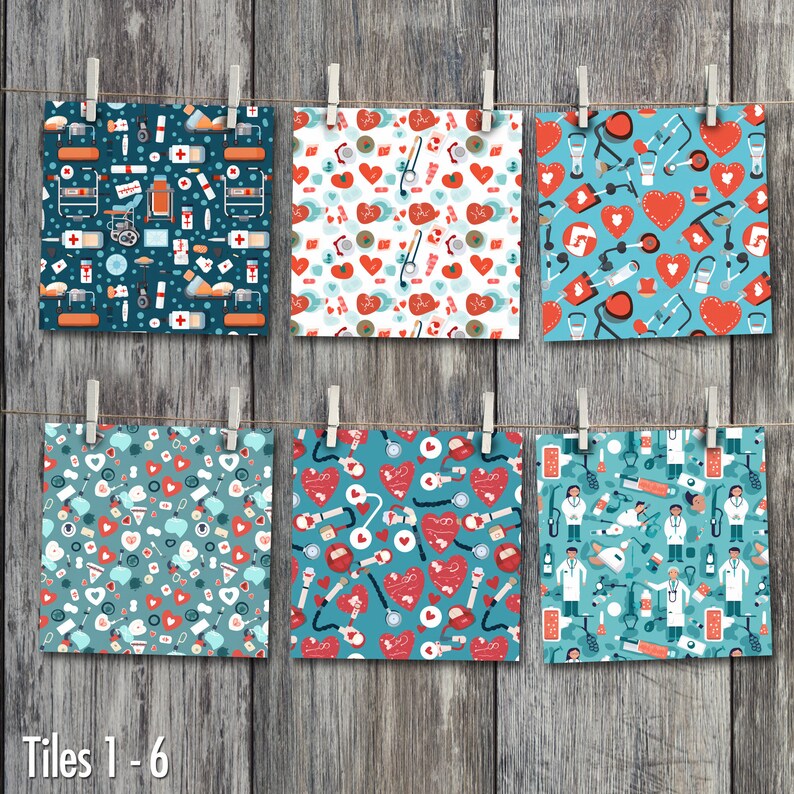 Nurse and Doctor Digital Paper Packs, Seamless Patterns, Medical ...
