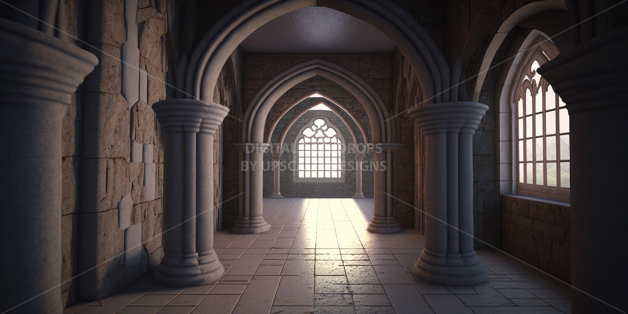 Medieval Princess Castle Hallway Arches Backdrop, Set of 5, Interior ...