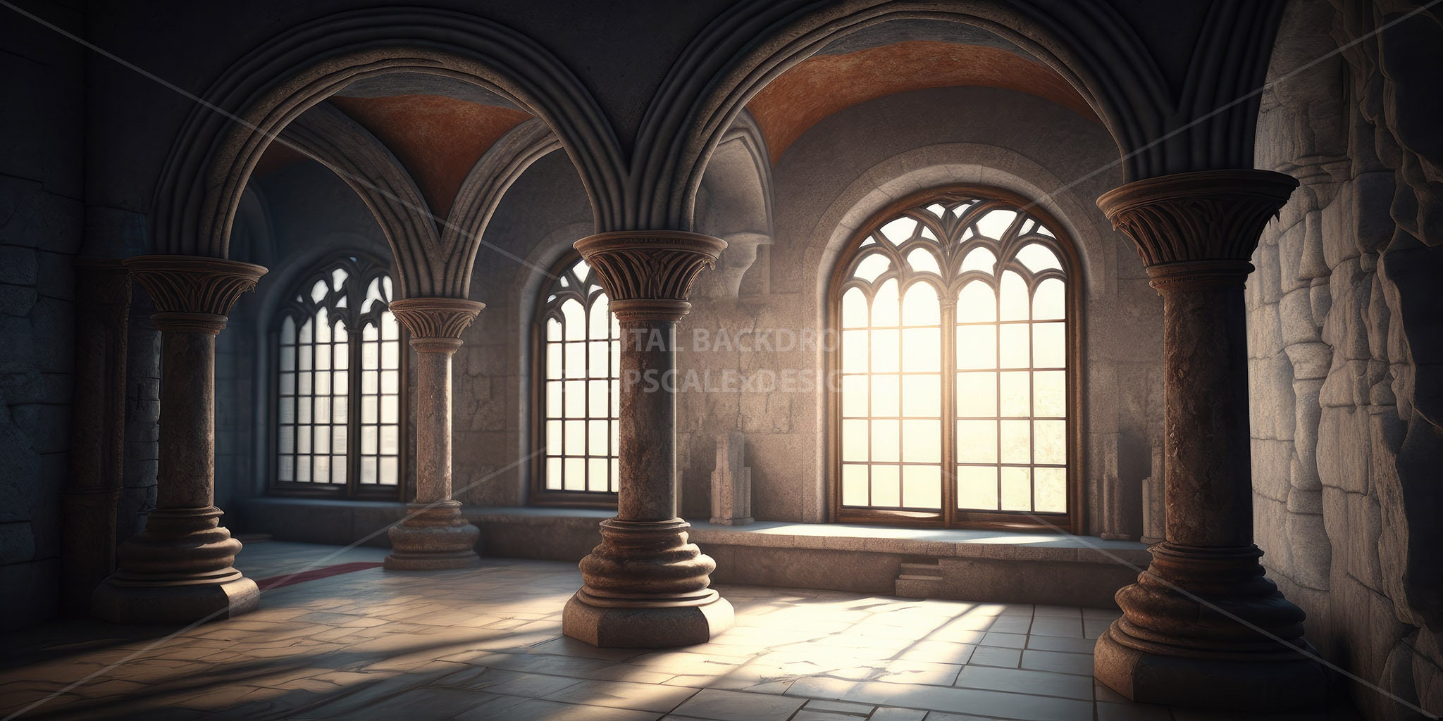 Medieval Princess Castle Hallway Arches Backdrop, Set of 5, Interior ...