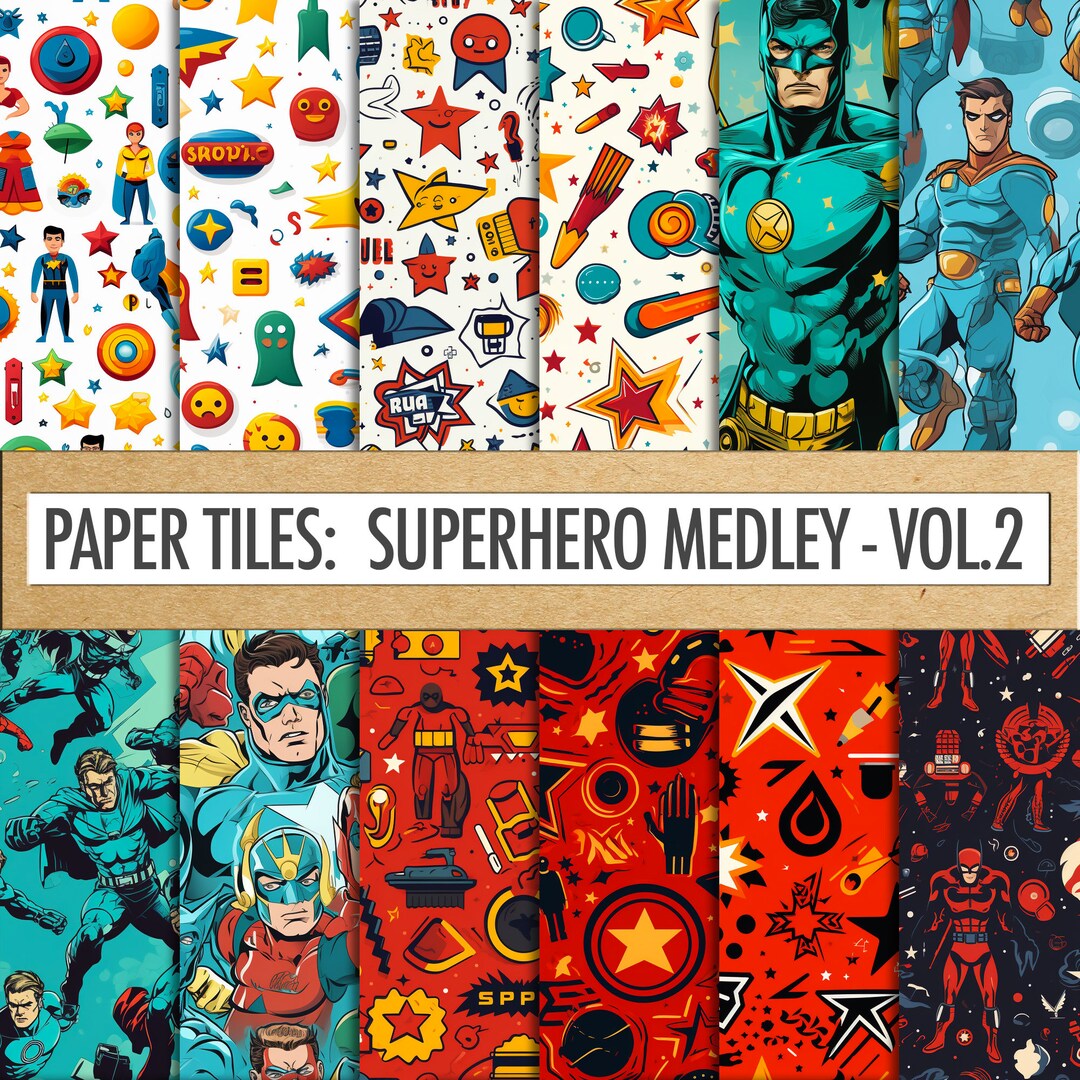 Superhero Digital Paper Packs Vol.2, Seamless Patterns, Comic Book ...