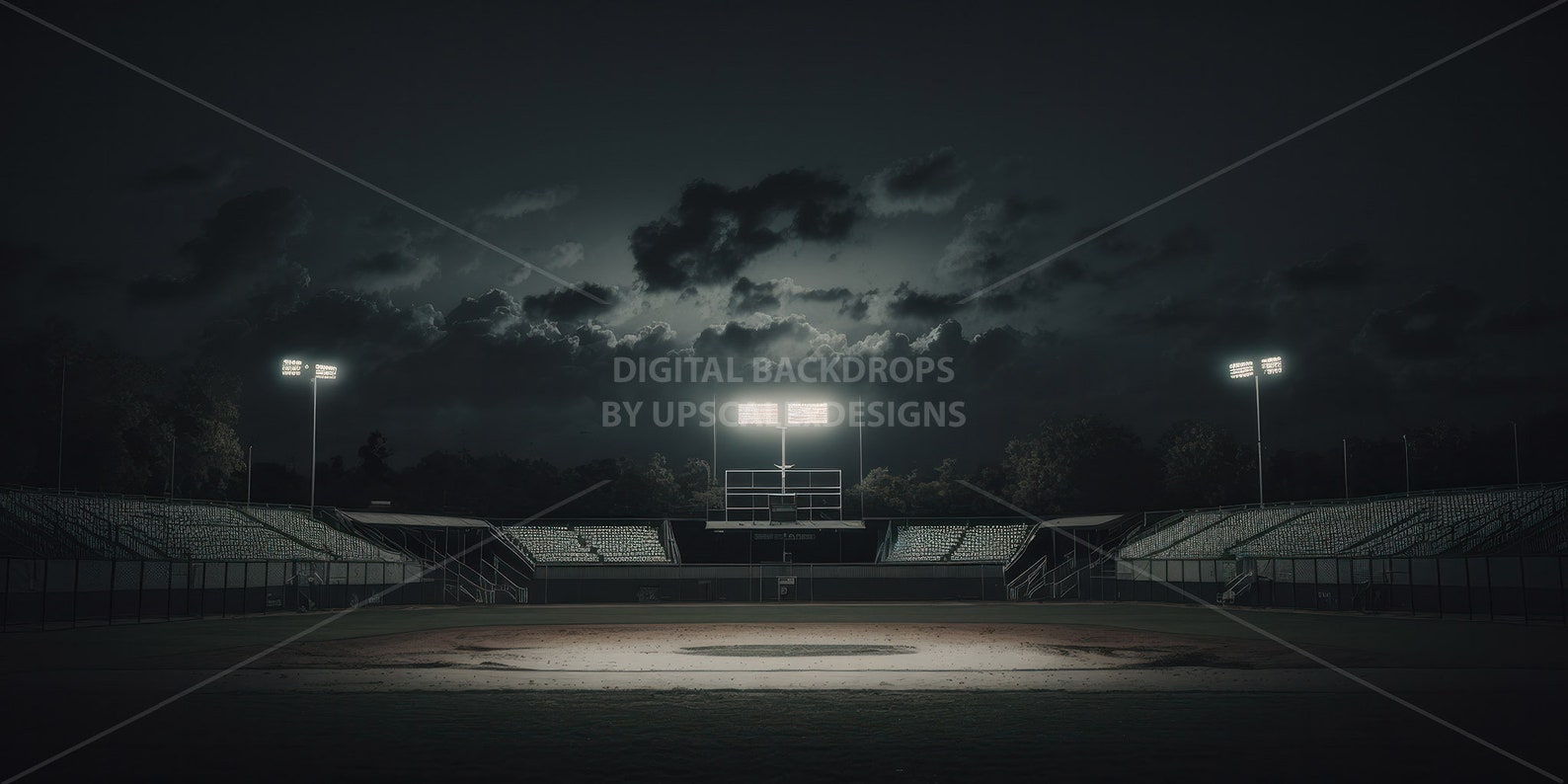 Night Baseball Field Backdrop, Set of 5, Sports Photography Background ...