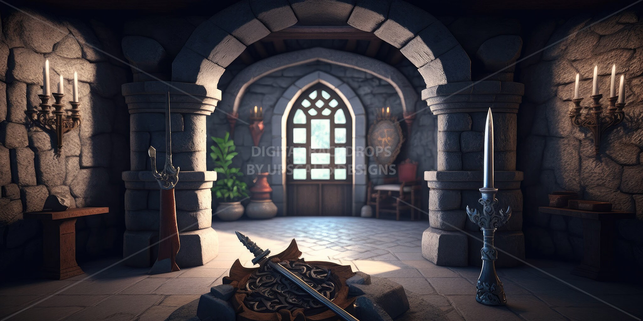 Medieval Princess Castle Hallway Arches Backdrop, Set of 5, Interior ...
