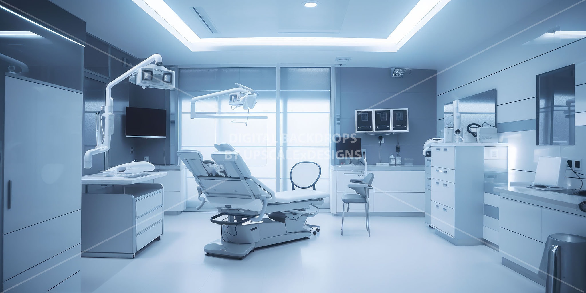 High-tech Hospital Interiors Backdrop V1, Set of 4, Doctors & Nurses ...