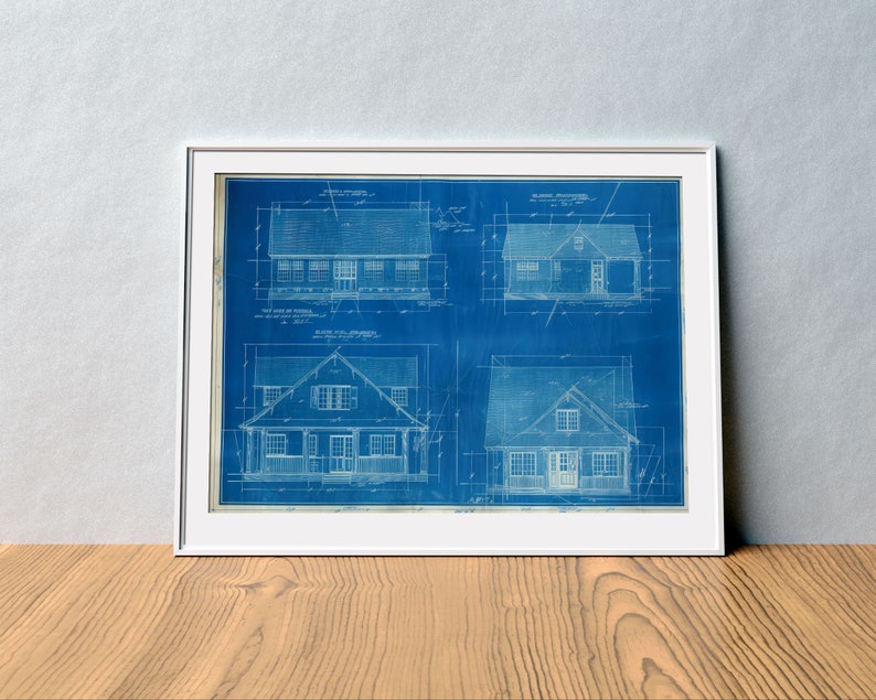 Vintage Blueprints of American Home, Bundle of 6 Illustrations ...