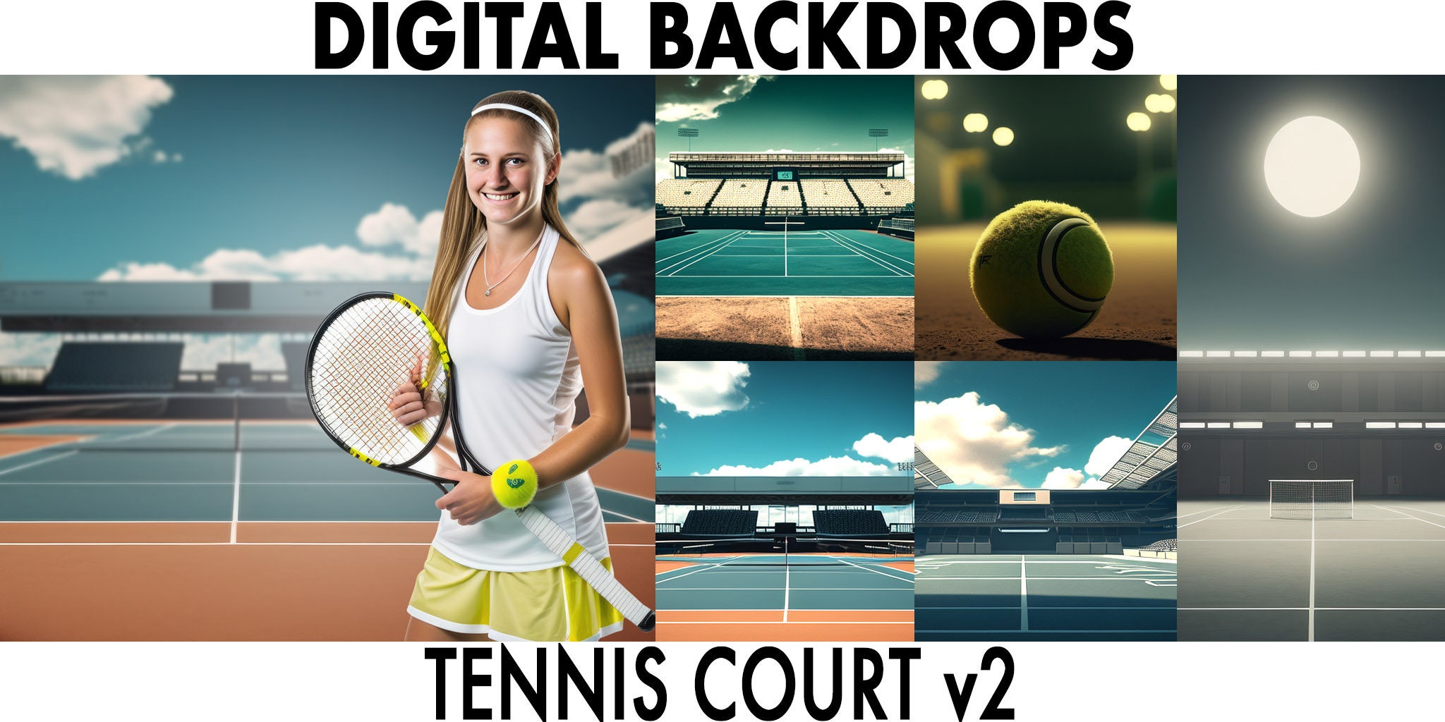 Tennis Court Background V2, Set of 5, Digital Illustrations Sports ...