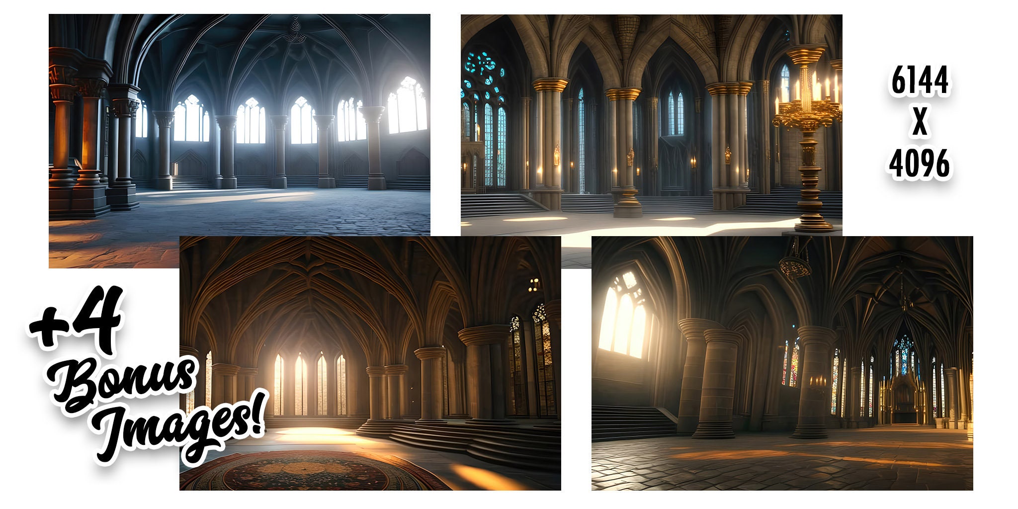 Medieval Magical Castle Background V3, Set of 8, Interior Illustration ...
