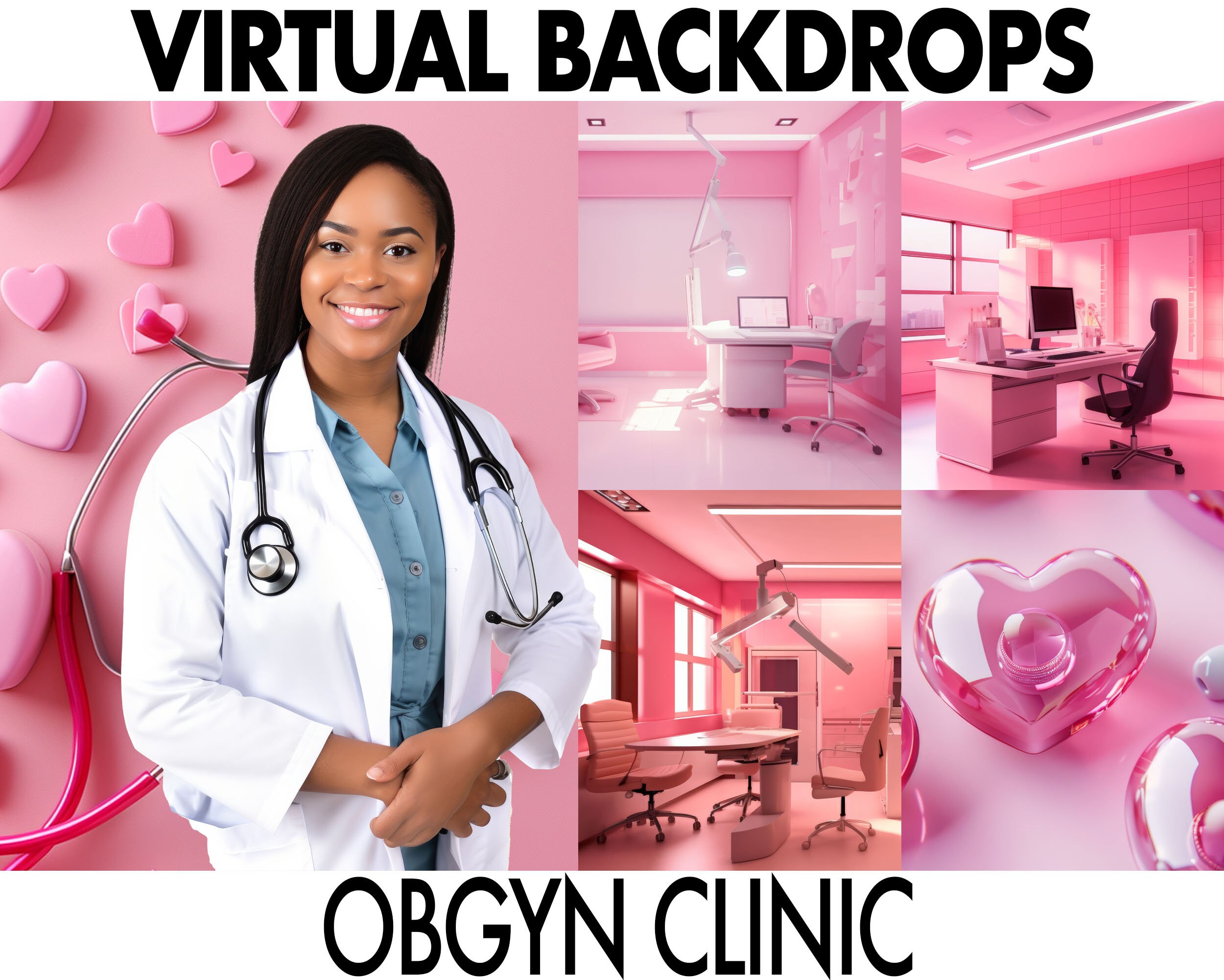 OBGYN Hospital Interiors Backdrop, Set of 4 + Bonus, Doctors & Nurses ...