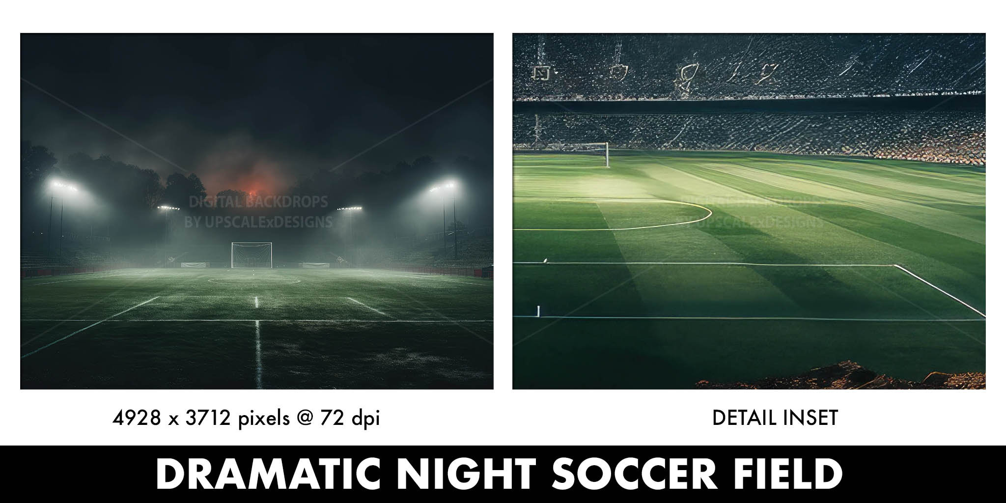 Night Soccer Field Arena Backdrop, Set of 8, Photography School Sports ...