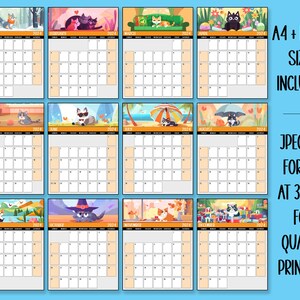 2024 Illustrated Cute Cat Calendar, Printable Calendar Daily Planner ...