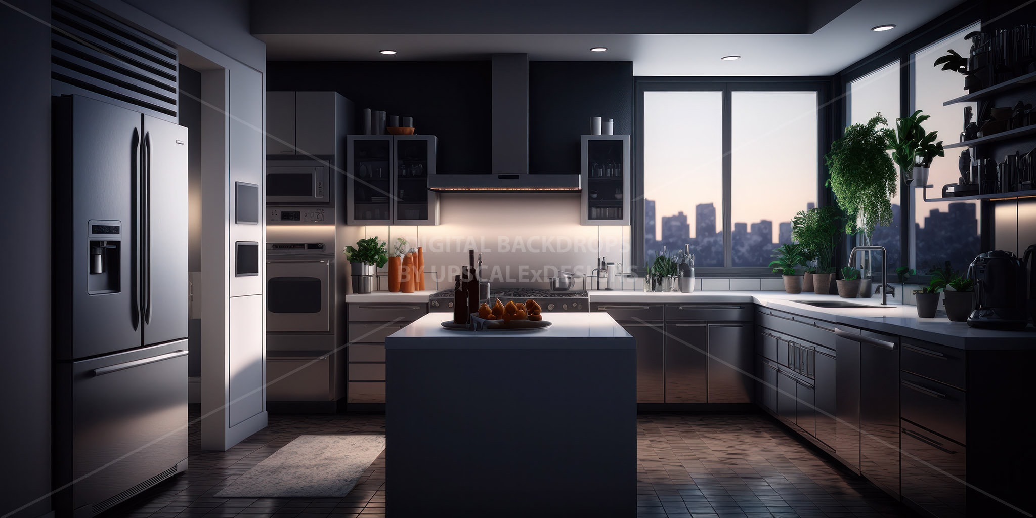 Upscale Modern Kitchen Backdrop, Set of 4, Interior Real Estate ...