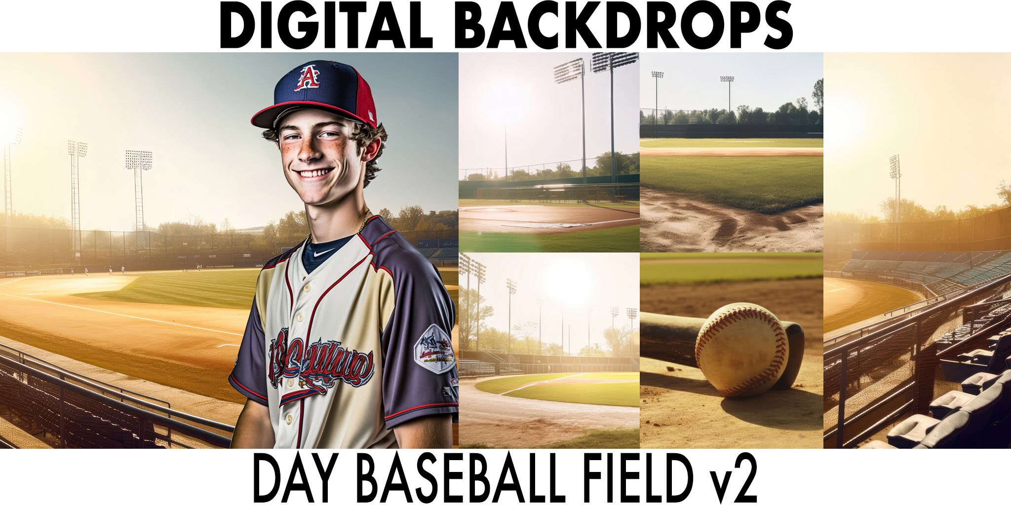 Day Baseball Field Backdrop V2, Set of 5, High School Sports ...