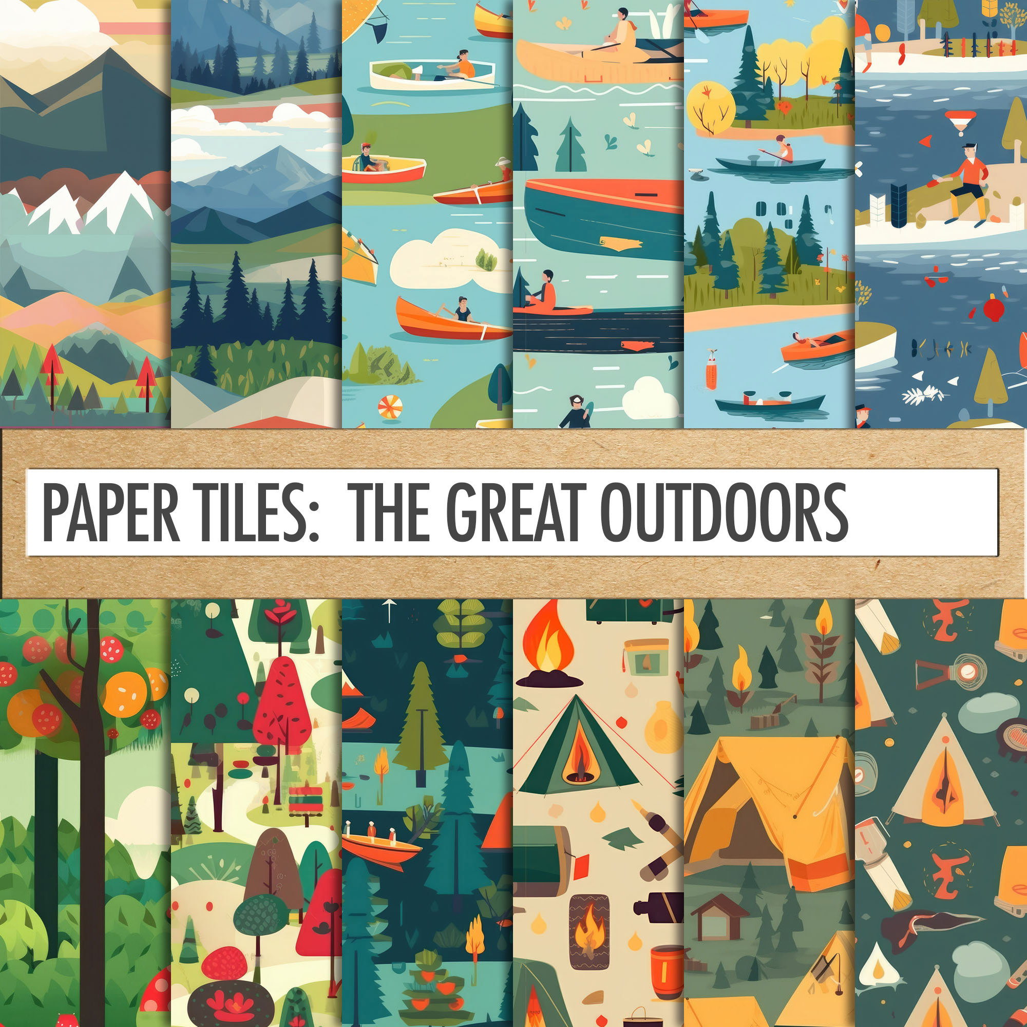 Great Outdoors Digital Tile Paper, Seamless Summer, Camping ...