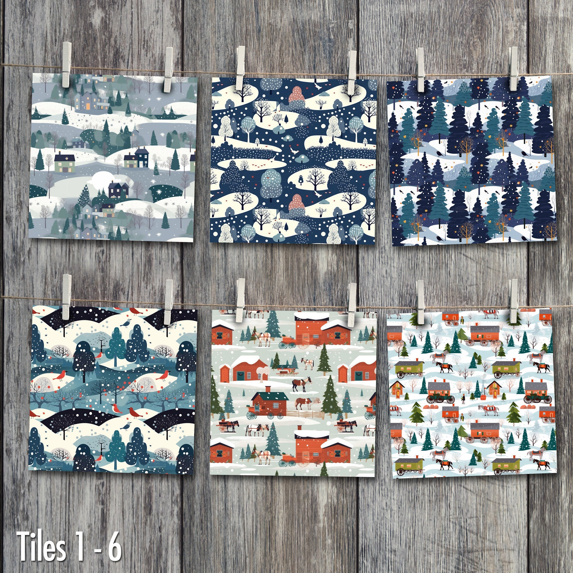 Winter Wonderland Digital Tile Paper, Tile Patterns, Holiday ...
