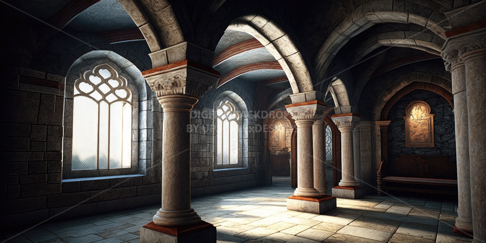 Medieval Princess Castle Hallway Arches Backdrop, Set of 5, Interior ...