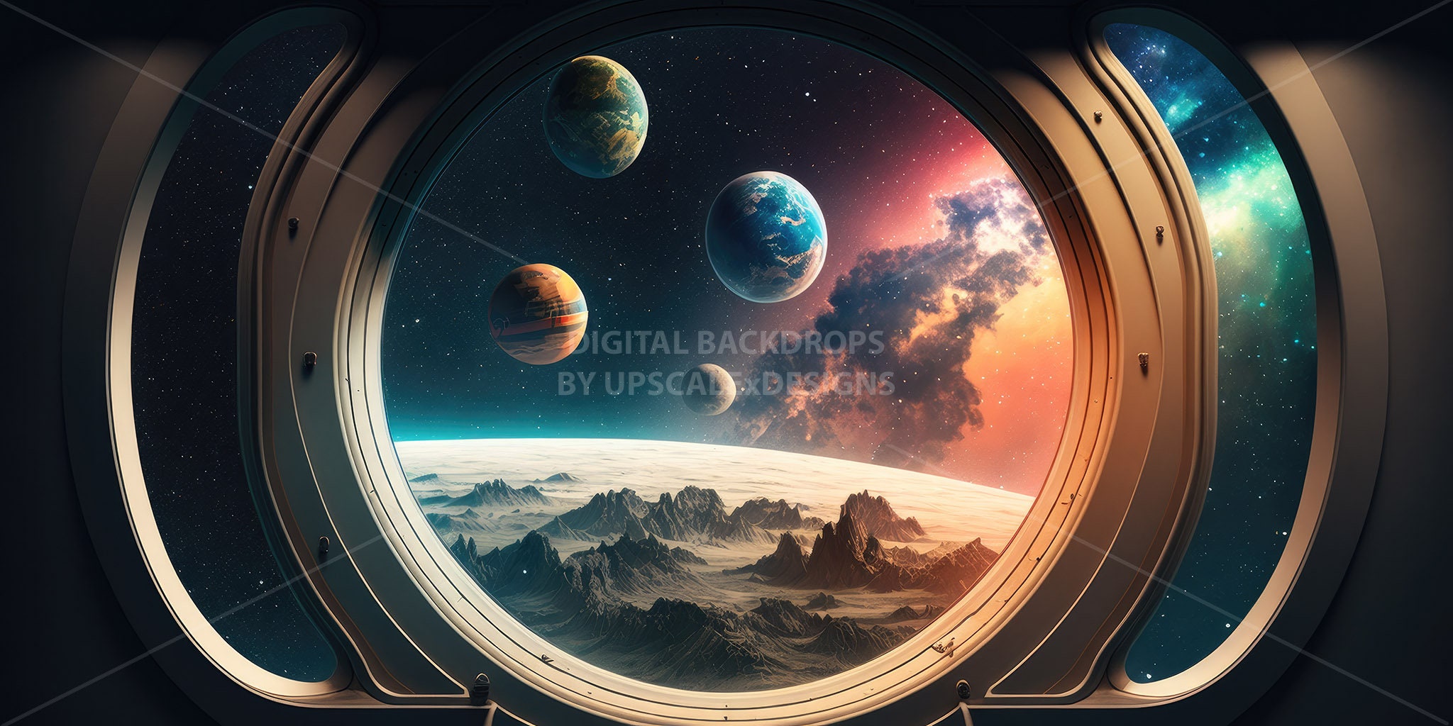 Fantasy Spaceship Portals Backdrop, Set of 4, Space Illustration ...