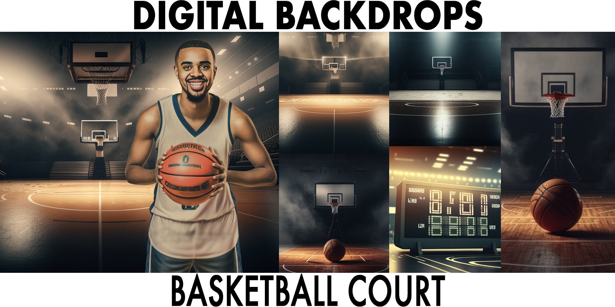 Basketball Court Backdrop, Set of 6, Digital Photo Sports Arena ...