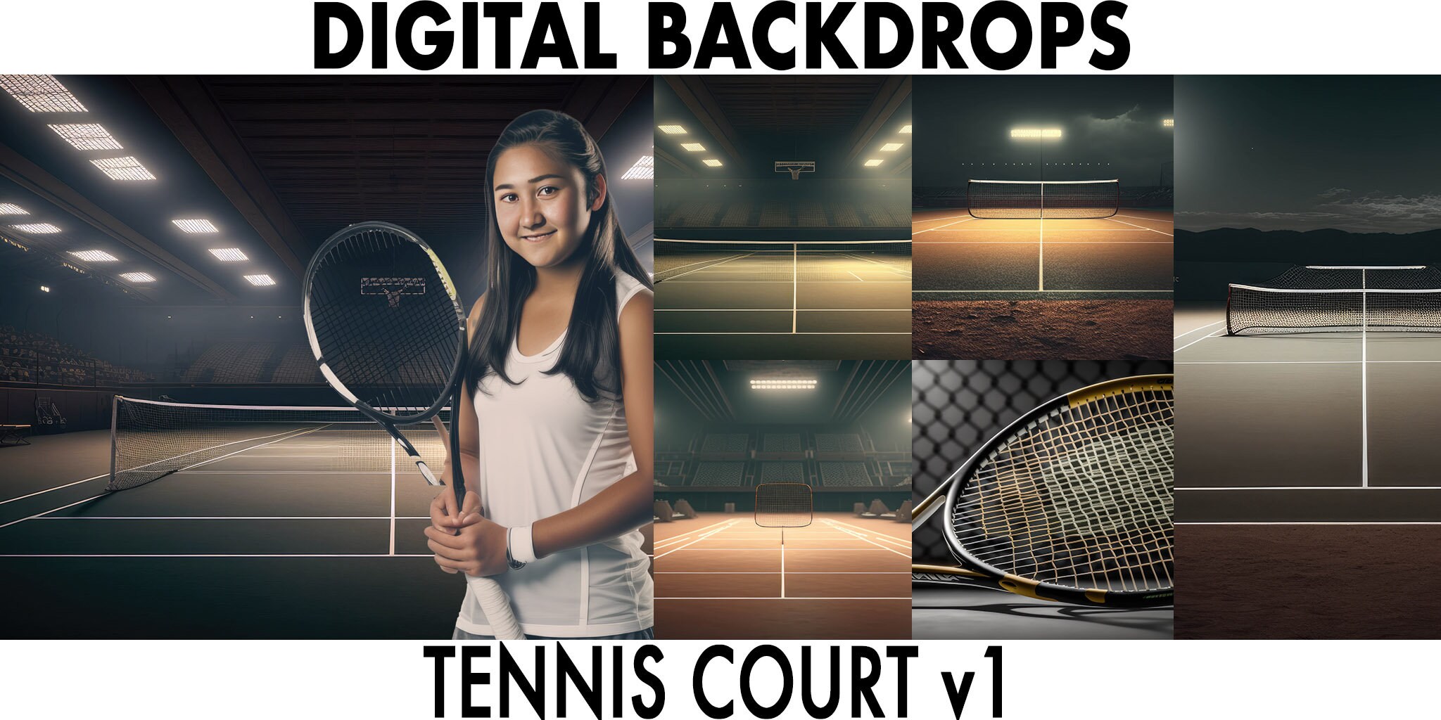 Tennis Court Background V1, Set of 5, Digital Illustrations Sports ...