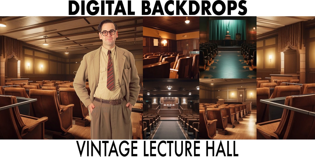 Vintage Lecture Hall Interiors Backdrop, Set of 4, Historic Photography ...