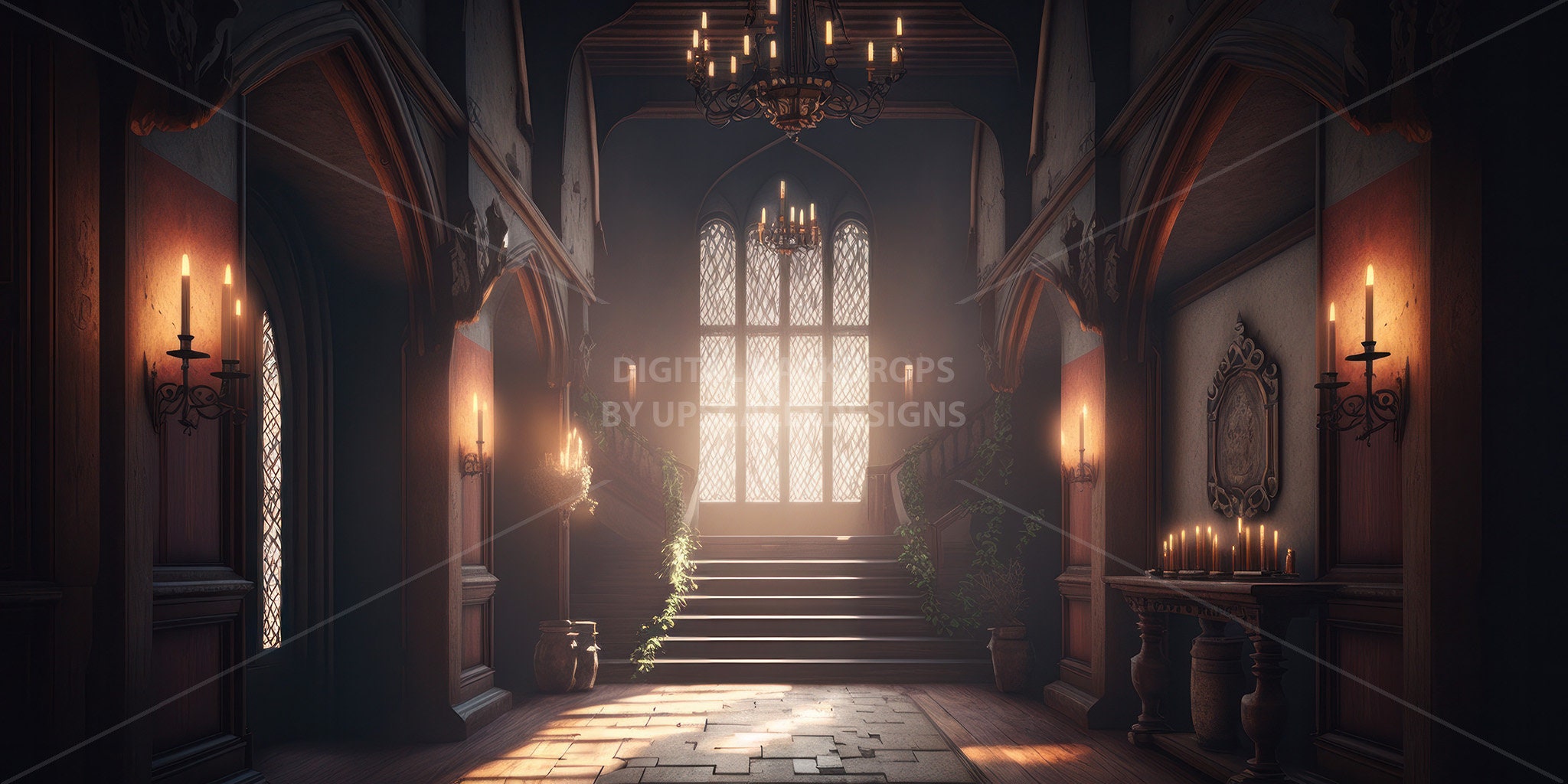 Medieval Magical Castle Background V3, Set of 8, Interior Illustration ...