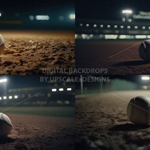Night Baseball Field Backdrop, Set of 5, Sports Photography Background ...