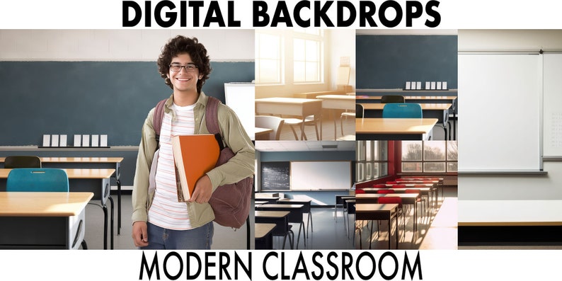Modern Classroom Interior Backdrop, Set of 5, School Photography ...