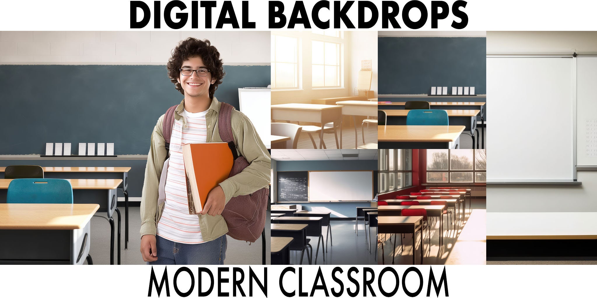 Modern Classroom Interior Backdrop, Set of 5, School Photography ...
