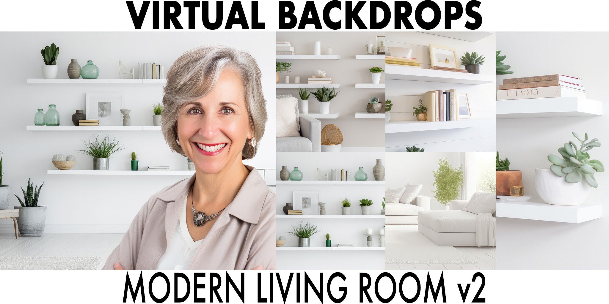 Clean Living Room, Virtual Backgrounds V2, 5 Image Bundle Use for ...