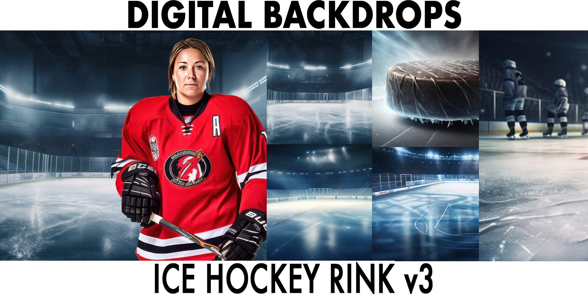 Ice Hockey Rink Background V3, Set of 5, Digital Illustration Sports ...
