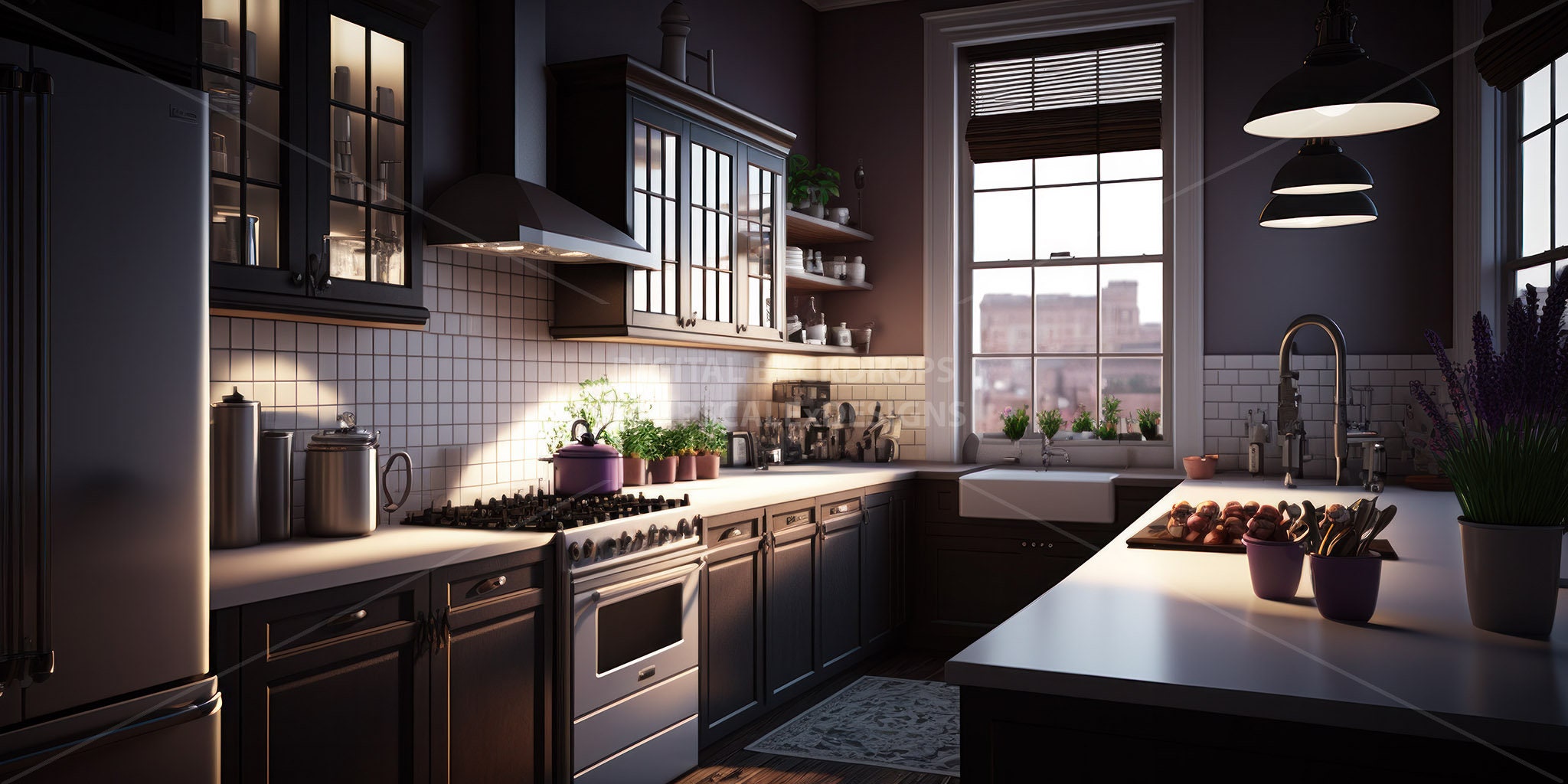 Upscale Modern Kitchen Backdrop, Set of 4, Interior Real Estate ...