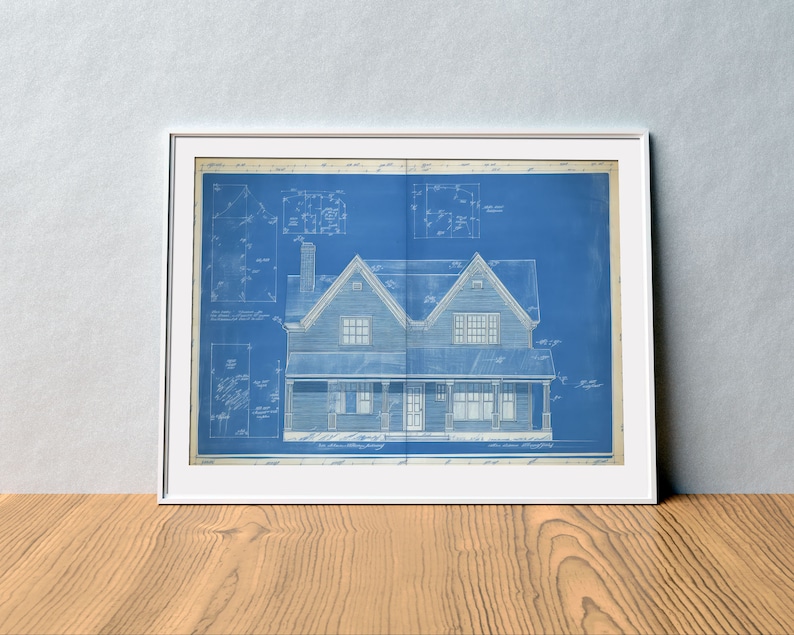 Vintage Blueprints of American Home, Bundle of 6 Illustrations ...