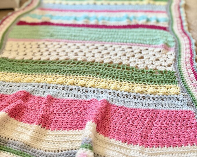 Vintage Crochet Blanket/vintage Handmade Blanket/crochet Line Blanket ...