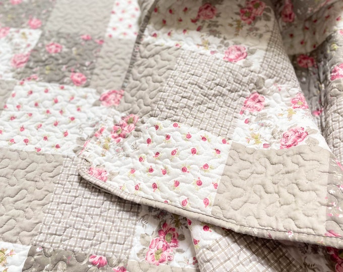 Patchwork Quilt, Throw, Single Quilt ,quilt Bedcover, Vintage Quilt ...