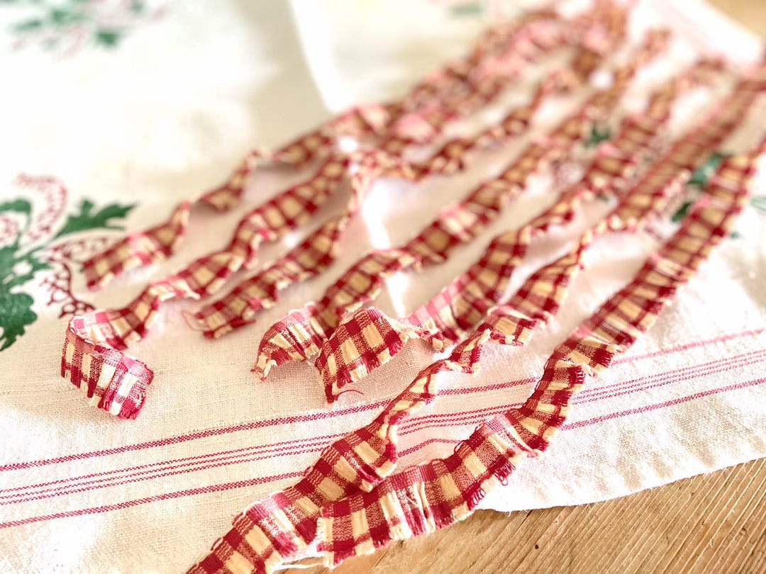 Vintage Trim, Vintage Upholstery Fringe, Red Check Fringe, Vintage ...