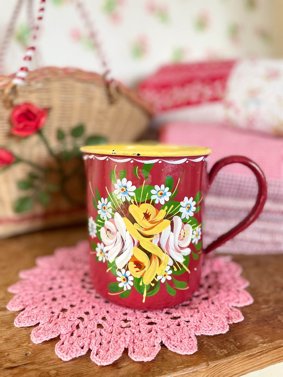 Vintage Jug/floral Bargeware Jug/red Floral Jug/pottery Jug/vintage ...