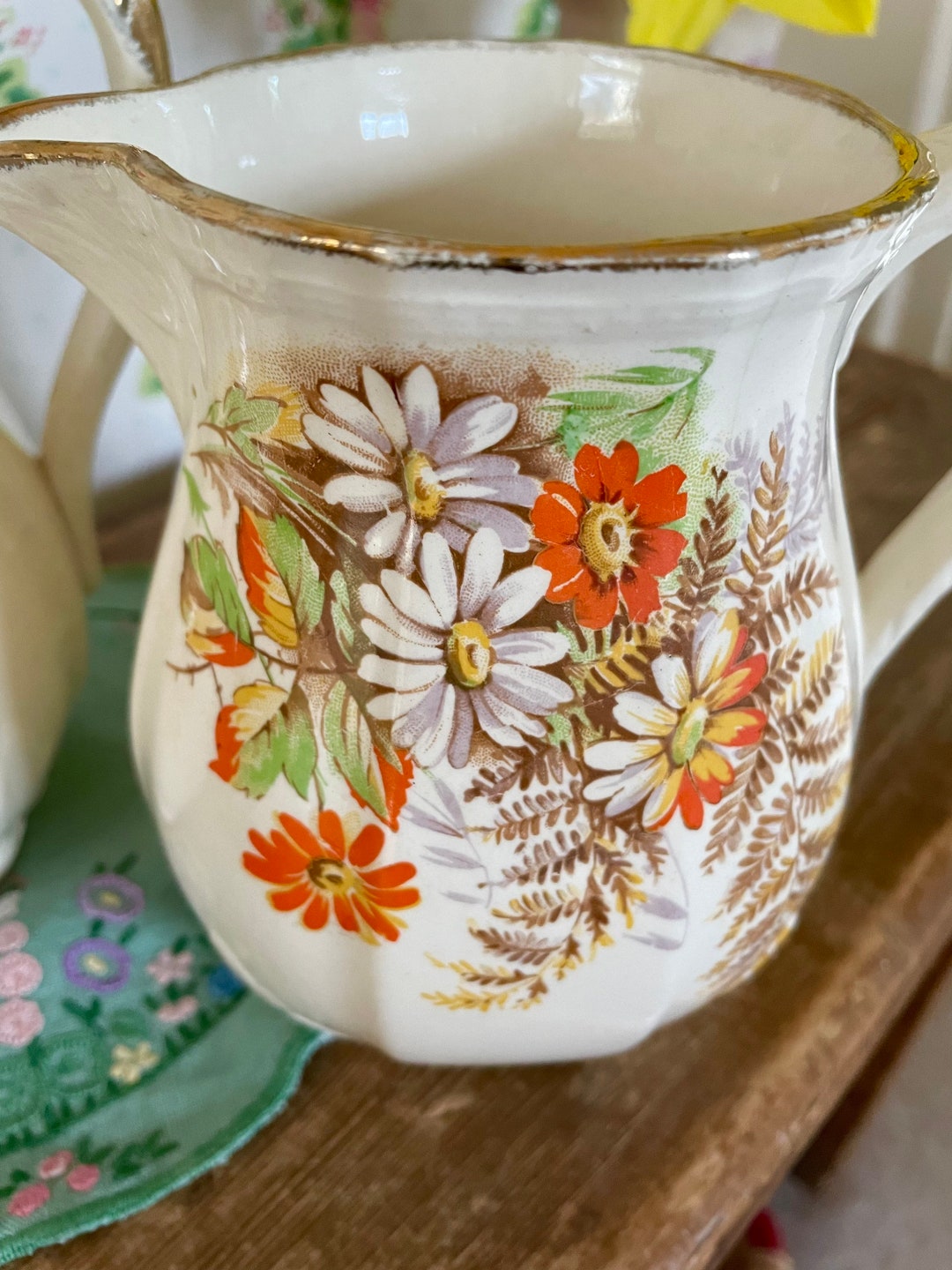 Vintage Jug/floral China Jug/orange China Jug/pottery Jug/vintage Decor ...