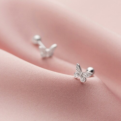 Tiny Butterfly Earrings in Sterling Silver Butterfly | Etsy
