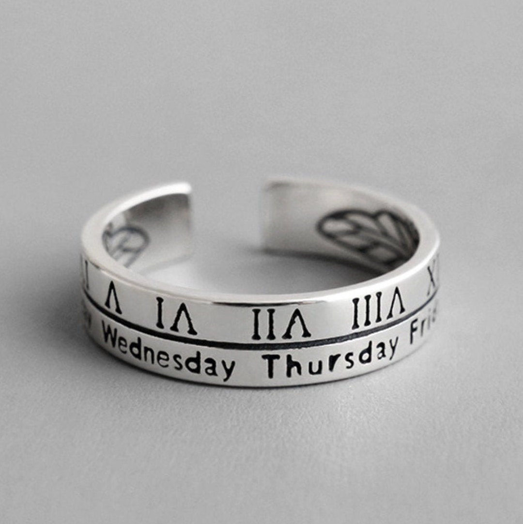 Roman Numeral Calendar Ring, Sterling Silver, Double Band Effect ...