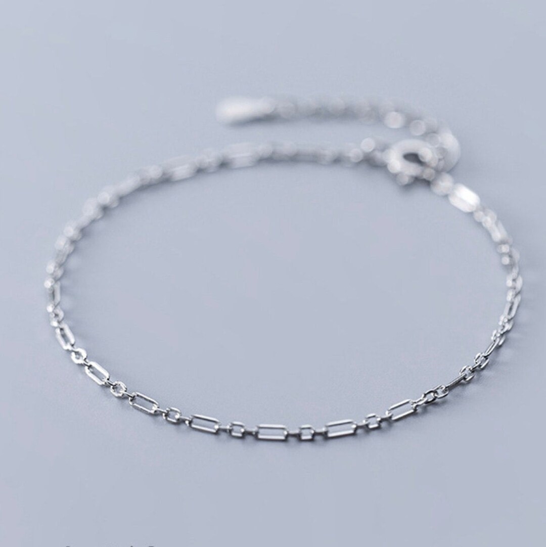 Sterling Silver Rectangular Chain Link Anklet Thin Delicate - Etsy