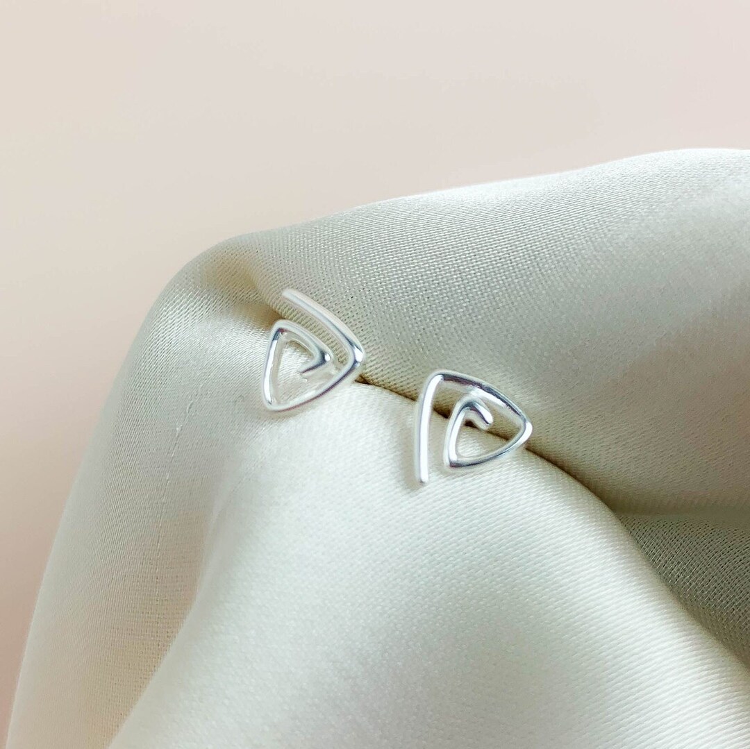 Silver Earrings Stud Earrings Triangle Earrings Adorable - Etsy