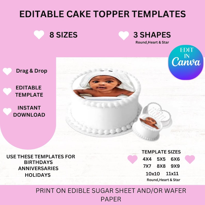 Editable Canva Cake Topper Templates - Etsy