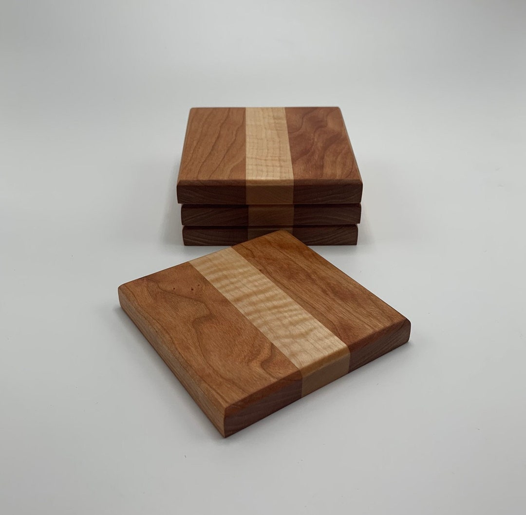 Handmade Cherry and Curly Maple Coasters, Set of 4 - Etsy
