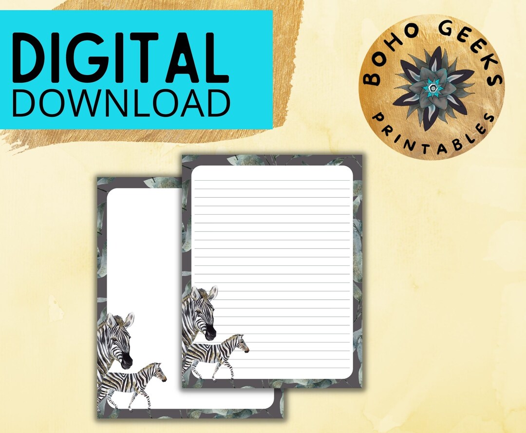 Zebra Printable Stationery Set 8.5x11 US Letter Size Instant - Etsy