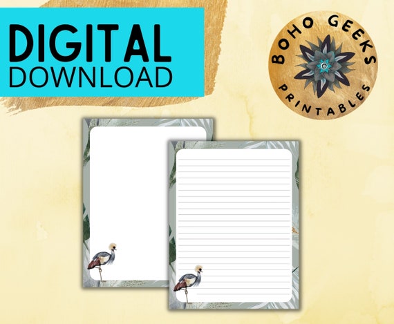 Crane Printable Stationery Set 8.5x11 US Letter Size Instant - Etsy