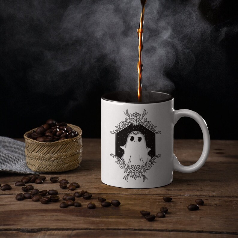 Halloween Floral Ghost Coffee Mug: Spooky Season Cocoa Cup - Etsy