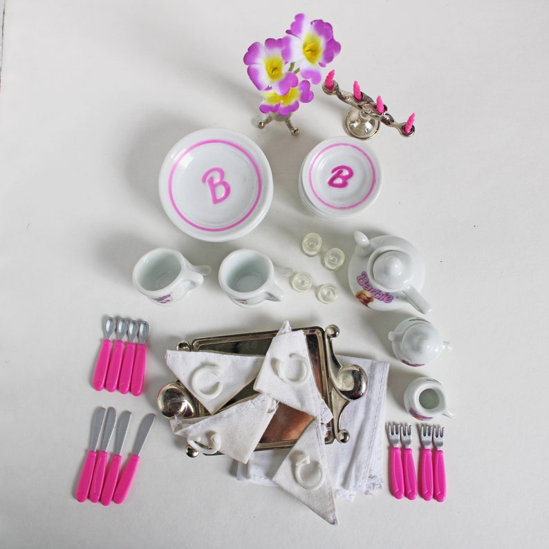 Set of 4 Enchanted Evenings Barbie Tea Set Ceramic Dinner Plates ...