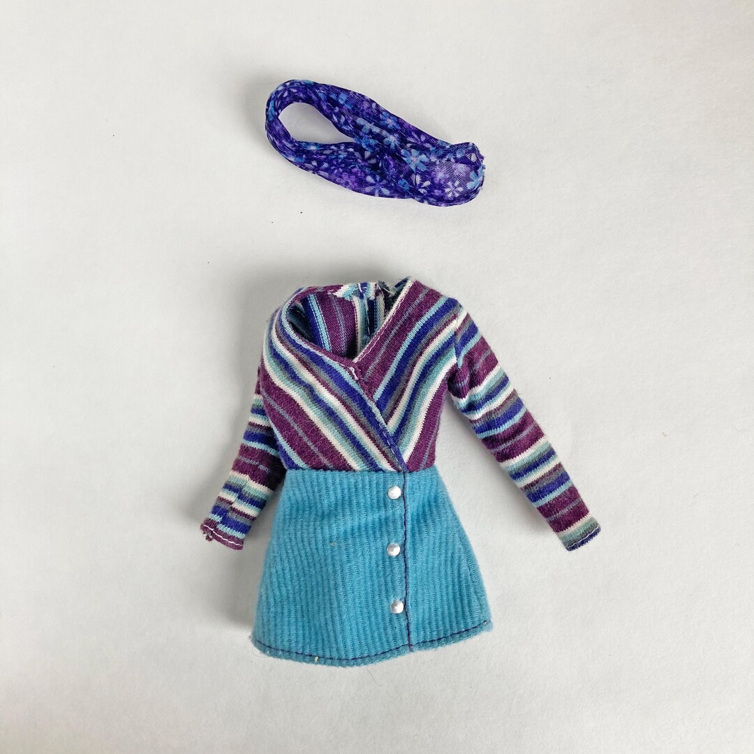 Vintage Corduroy Cool Barbie Dress and Scarf 1999, Blue Purple Barbie ...