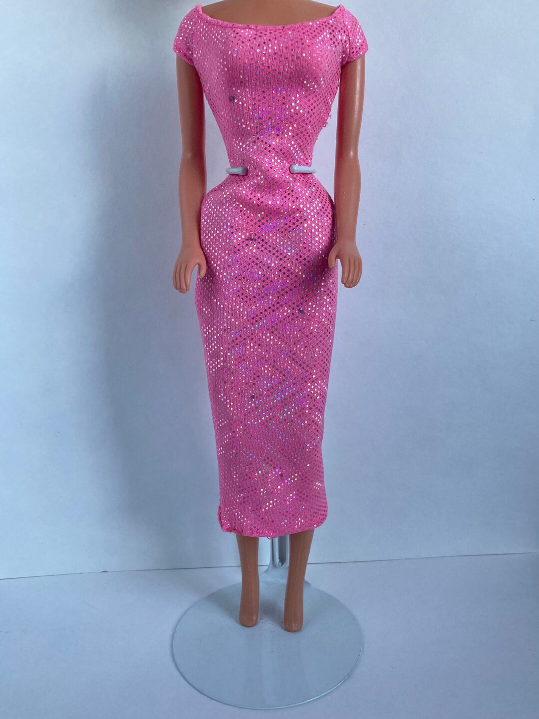 1999 Cool Clips Barbie Pink Dress With Flowers Removed, Vintage Mattel ...