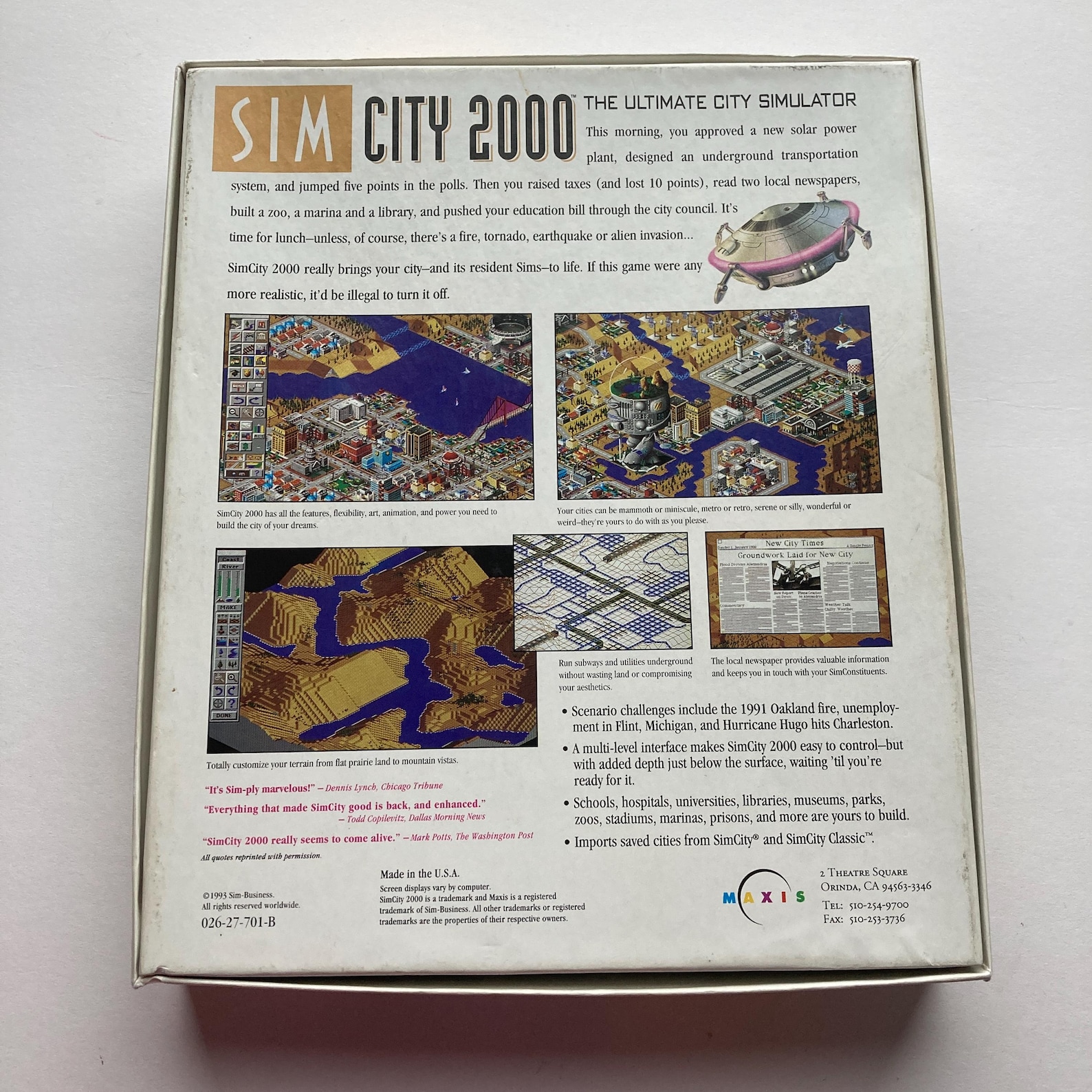 Vintage 1993 Simcity 2000 PC Game: Maxis Big Box Edition With Manuals ...