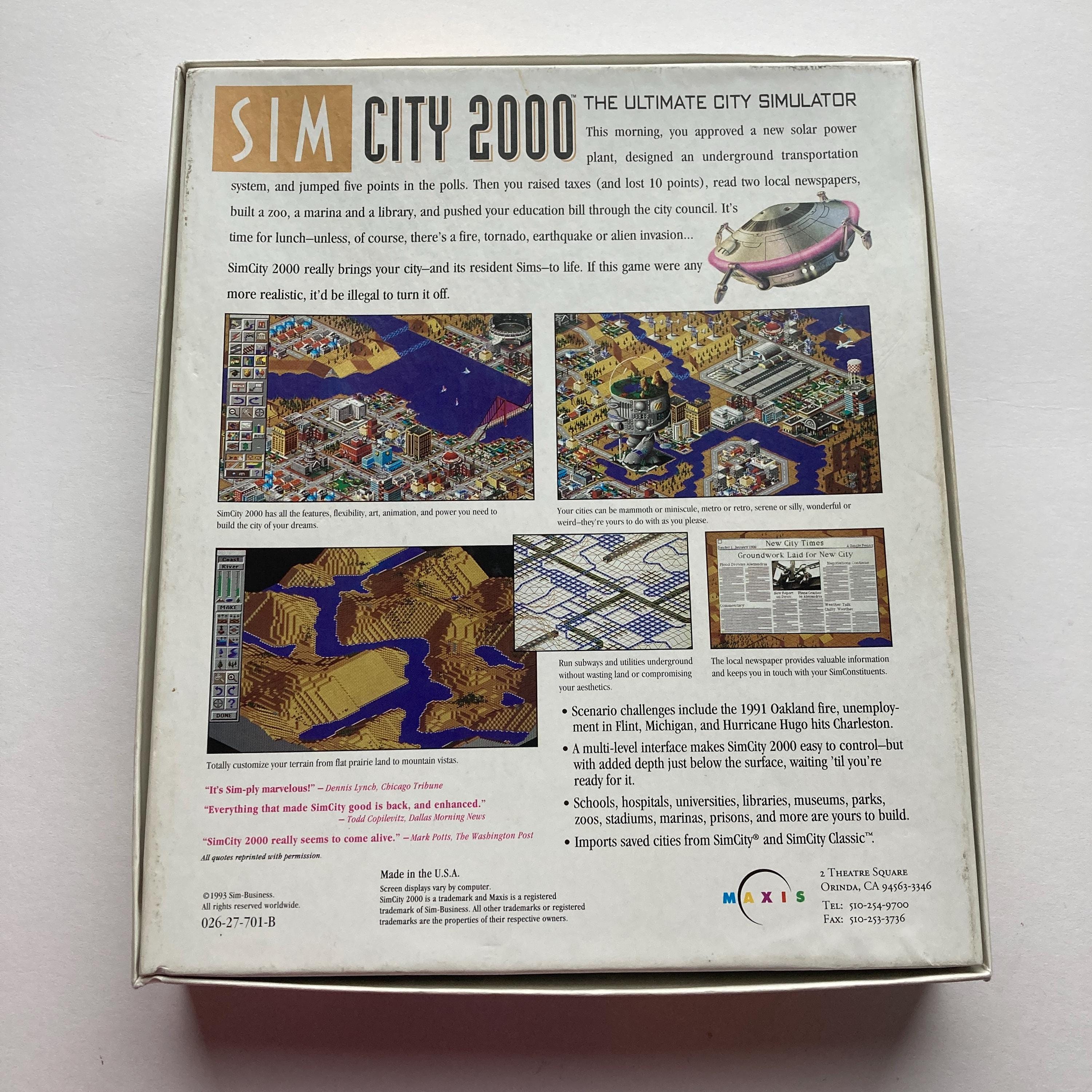 Vintage 1993 Simcity 2000 PC Game: Maxis Big Box Edition With Manuals ...